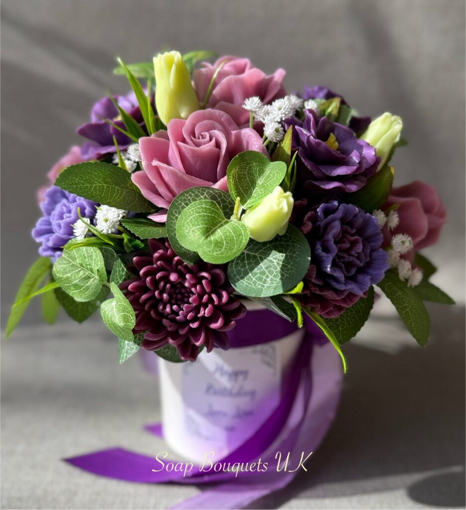 Flower Soap Arrangement - Luxury Soap Flowers in Purple - Soap Bouquets UK